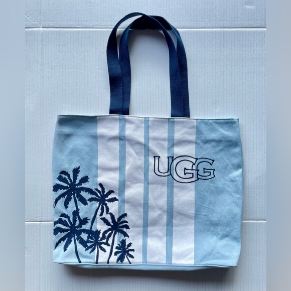 UGG | Bags | Ugg Canvas Tote Bag Palm Trees Strips Shoulder Hand Bag ...